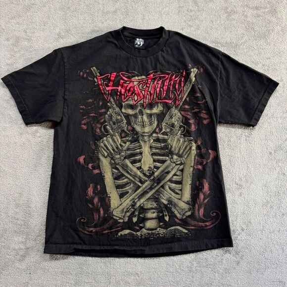 Shirts | Y2k Hostility T Shirt Mens Black Xl Pistol Skeleton Design ...